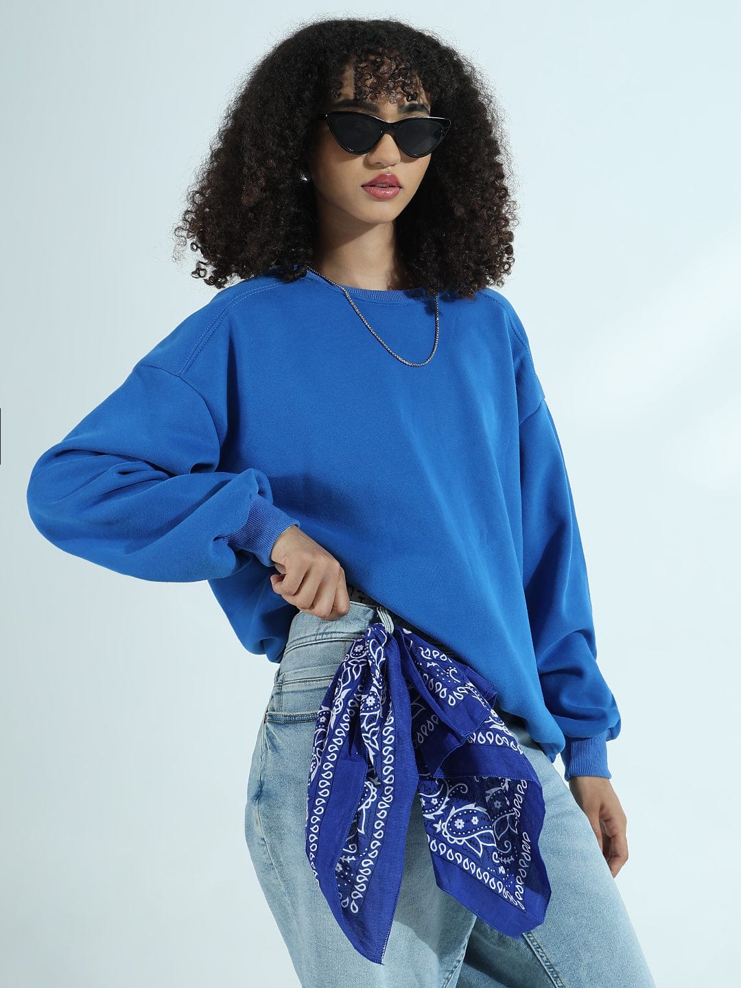 SHOWOFFFF Edition Women's Blue Oversized Round Neck Sweatshirt