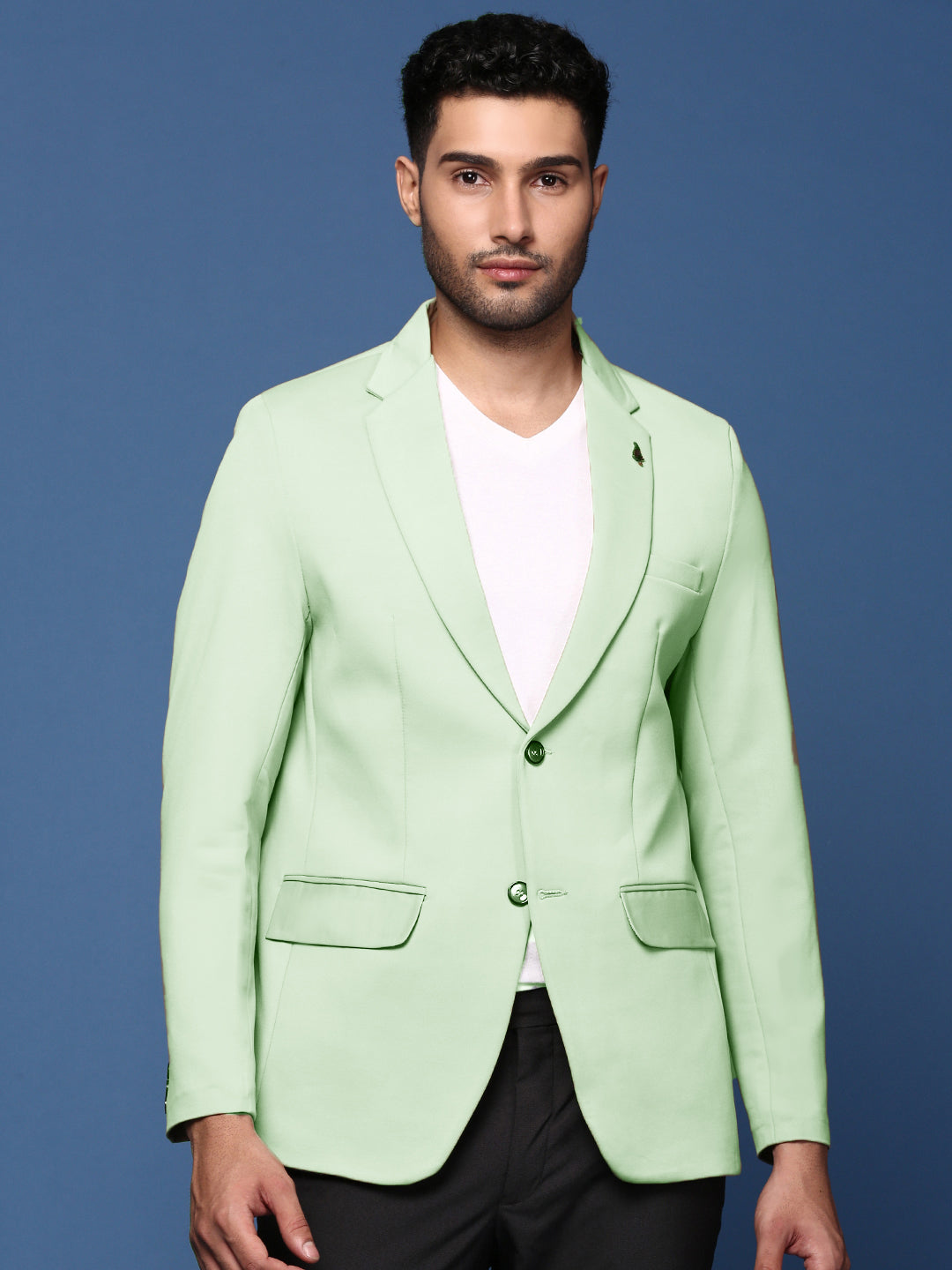 SHOWOFF Men's Green Solid Single-Breasted Blazer
