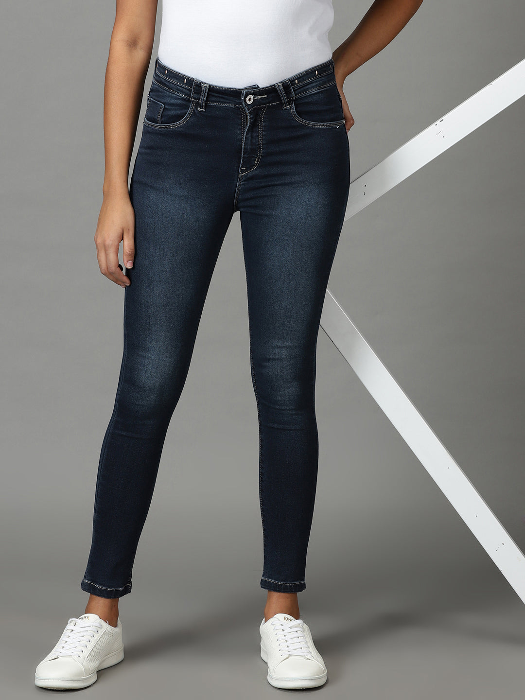 SHOWOFF Women Navy Blue Solid Skinny Fit Jeans