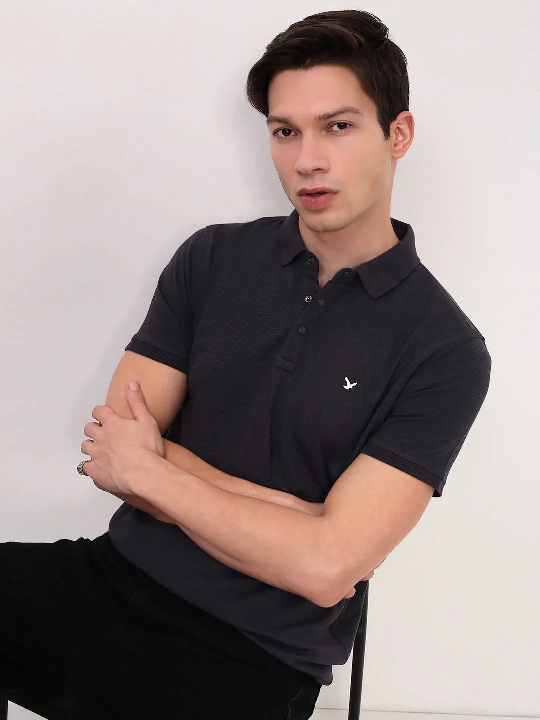 Buy Men's Grey Polo Collar Solid T-Shirt Online | Showoffff