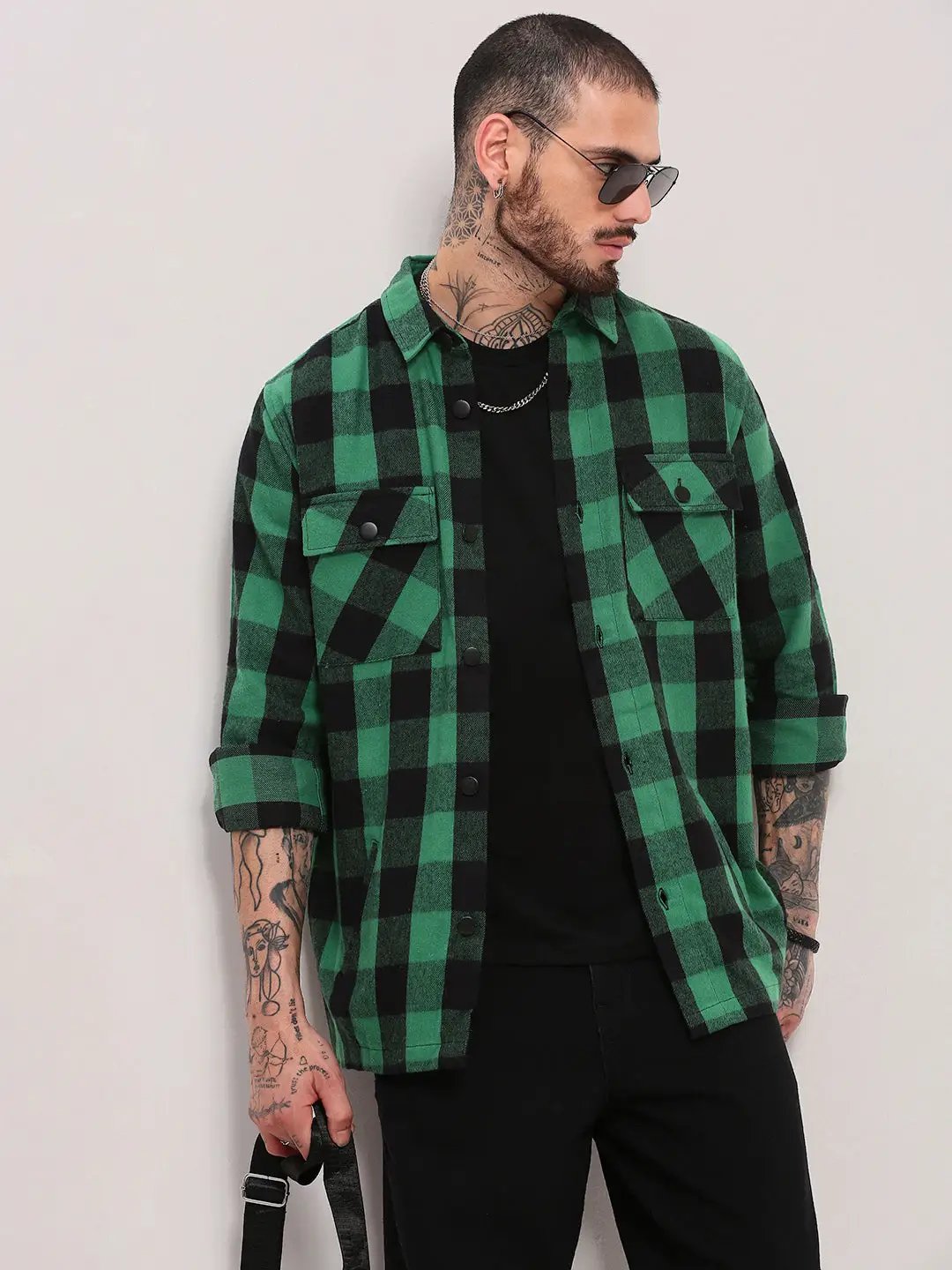 Buy Men's Green Checkered Shacket | Showoffff
