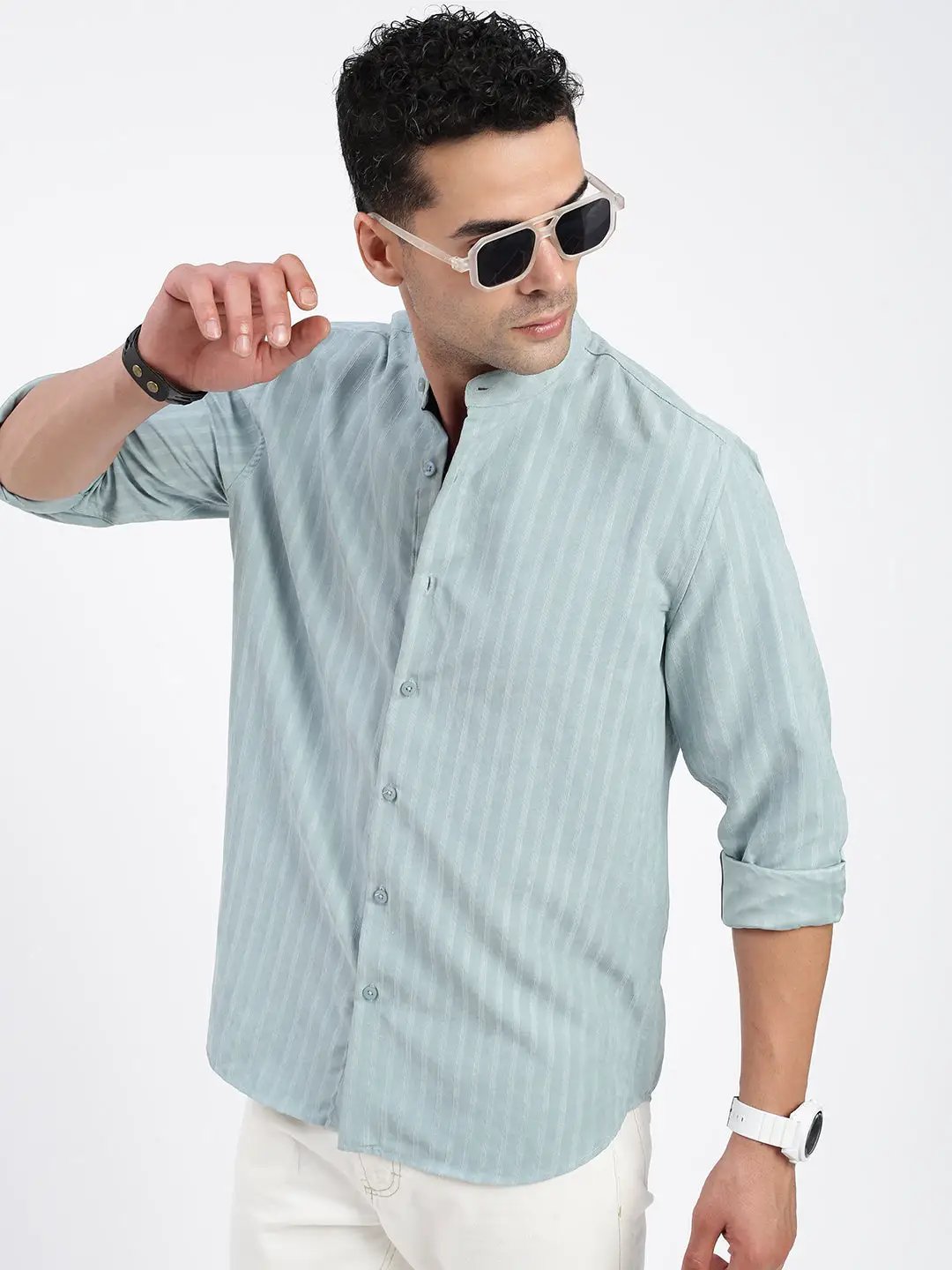 SHOWOFFFF Men's Striped Blue Slim Fit Shirt