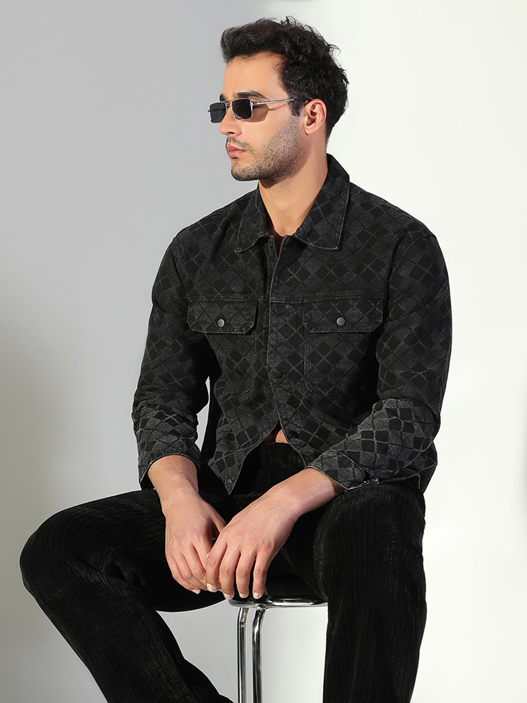 Shop Men's Geometric Grey Shacket | Showoffff Fast Fashion