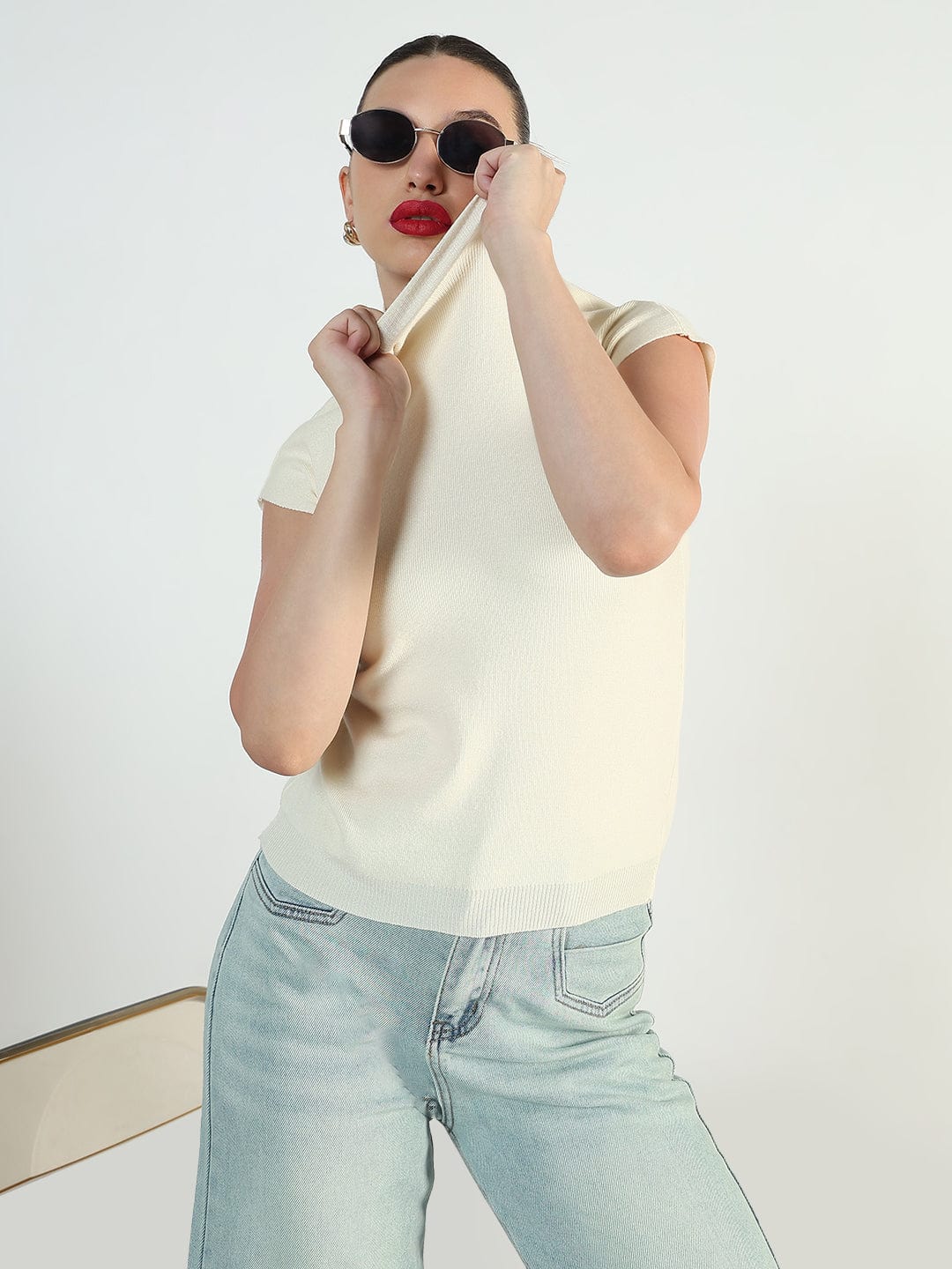 SHOWOFFFF Edition Women's Cream Fitted Top