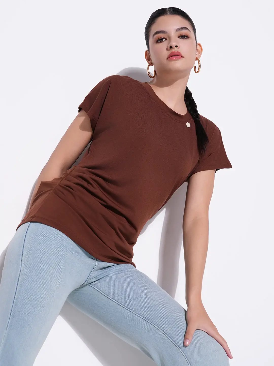 SHOWOFF Women's Brown Solid Top