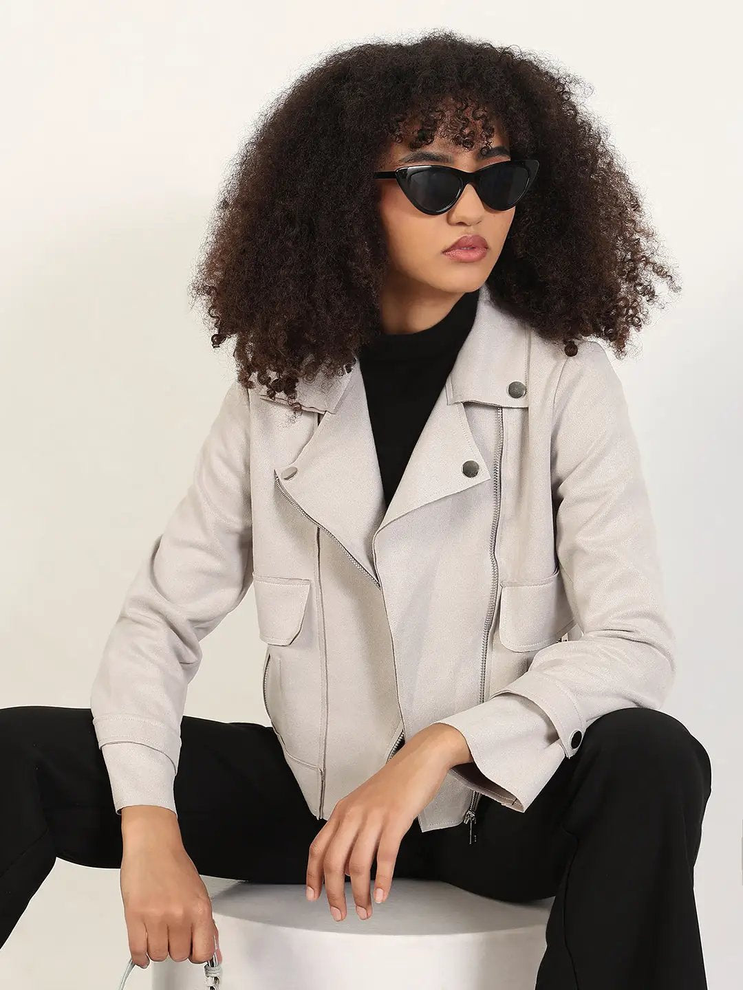 Buy Women's Solid Grey Lapel Collar Tailored Jacket Online | Showoffff