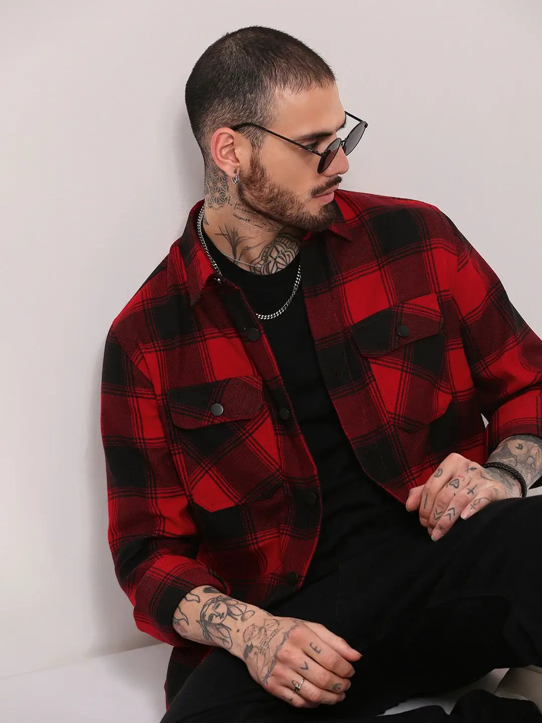 SHOWOFF Men's Red Checked Shacket