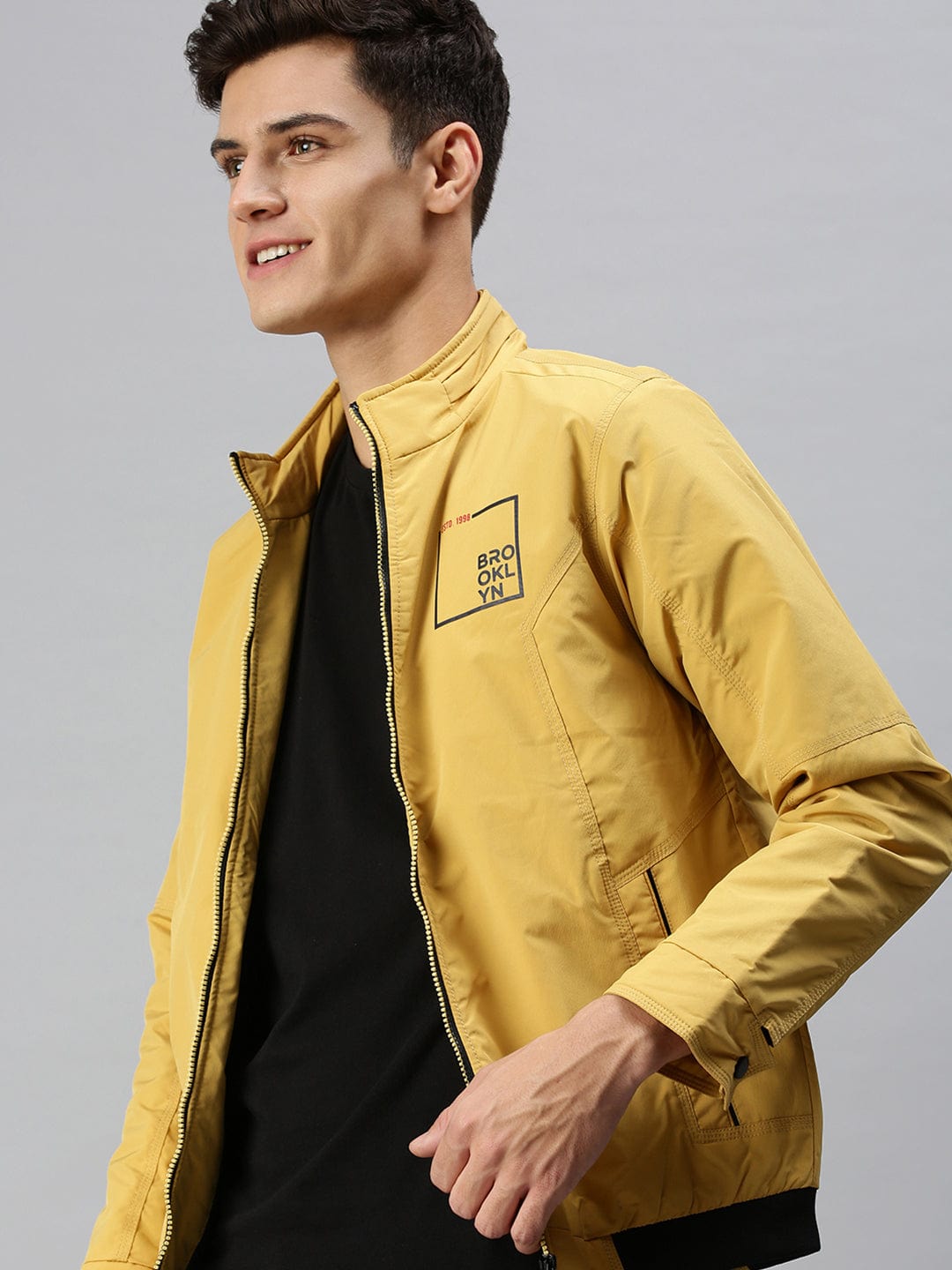 SHOWOFF Men's Printed Yellow Sporty Jacket