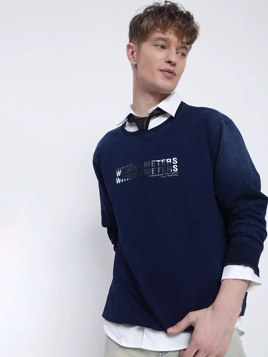 Shop Men's Typography Printed Navy Blue Round Neck Sweatshirt | Showoffff