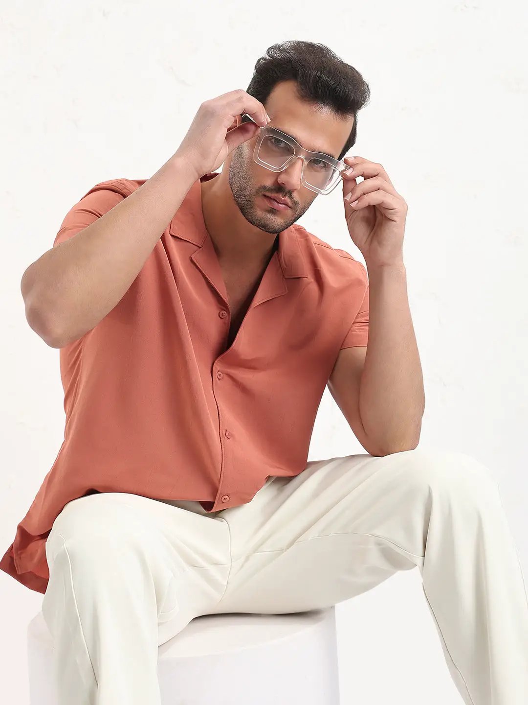 Shop Men's Rust Cuban Collar Solid Relaxed Fit Shirt | Showoffff