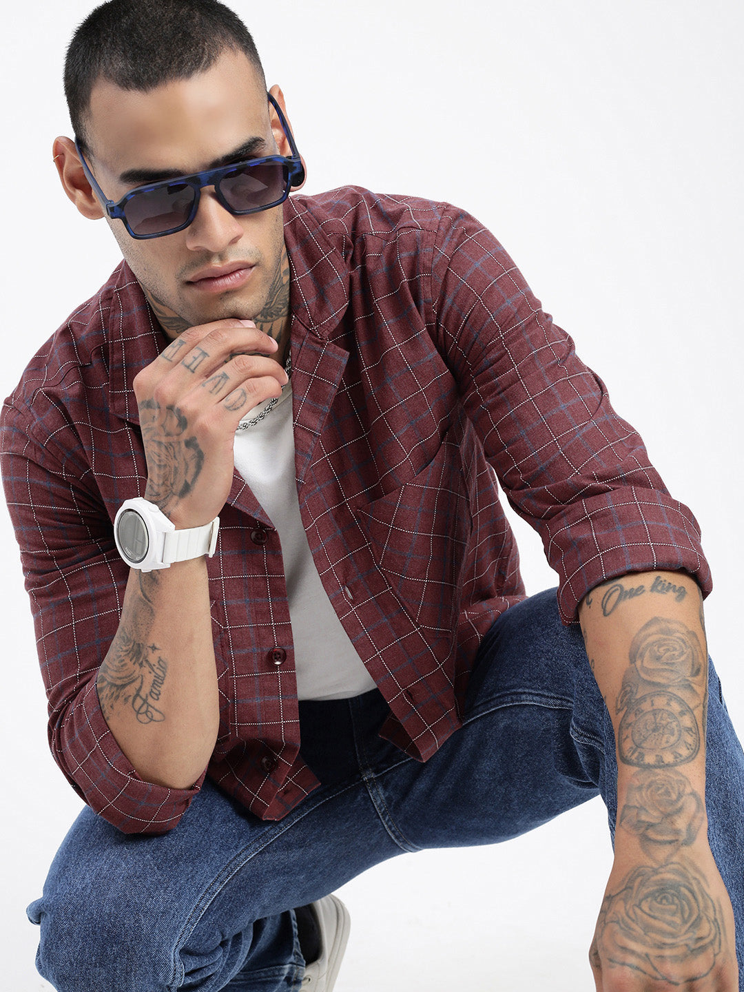 Shop Men's Checked Maroon Shacket | Showoffff Fast Fashion