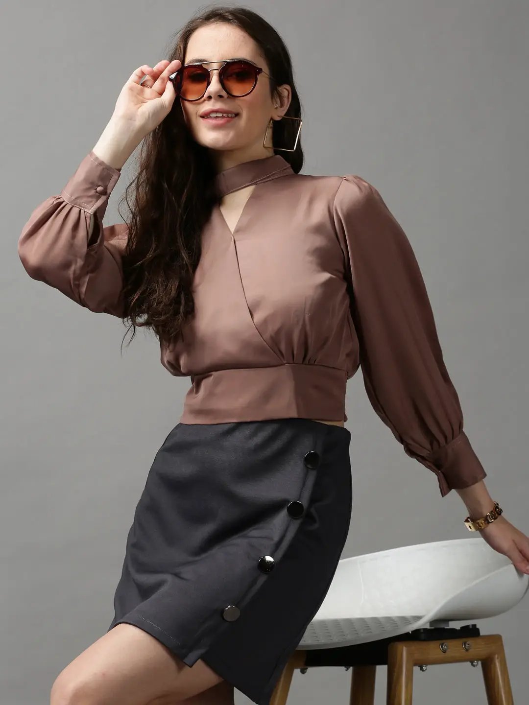 Shop Women's Taupe Keyhole Neck Wrap Crop Top | Showoffff