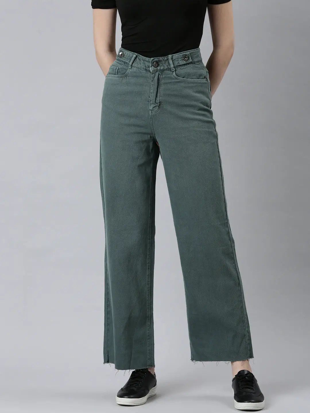 SHOWOFF Women's High-Rise Stretchable Regular Green Straight Fit Jeans